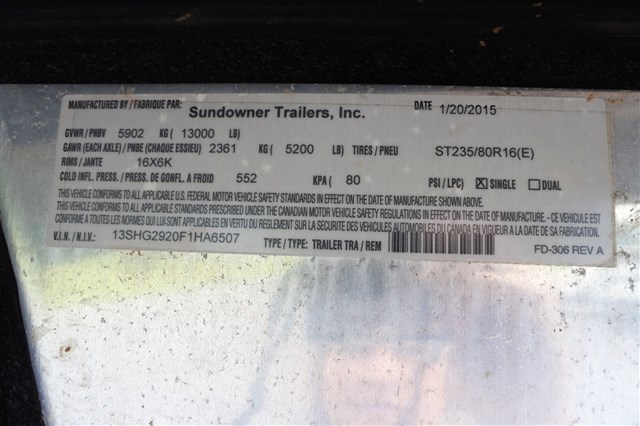 2015 Sundowner 6906RS